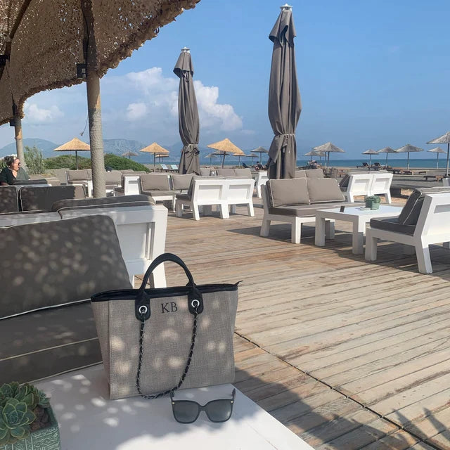 Personalised Beige & Black Chain Large Initial Tote Bags – Cloth'N'Card